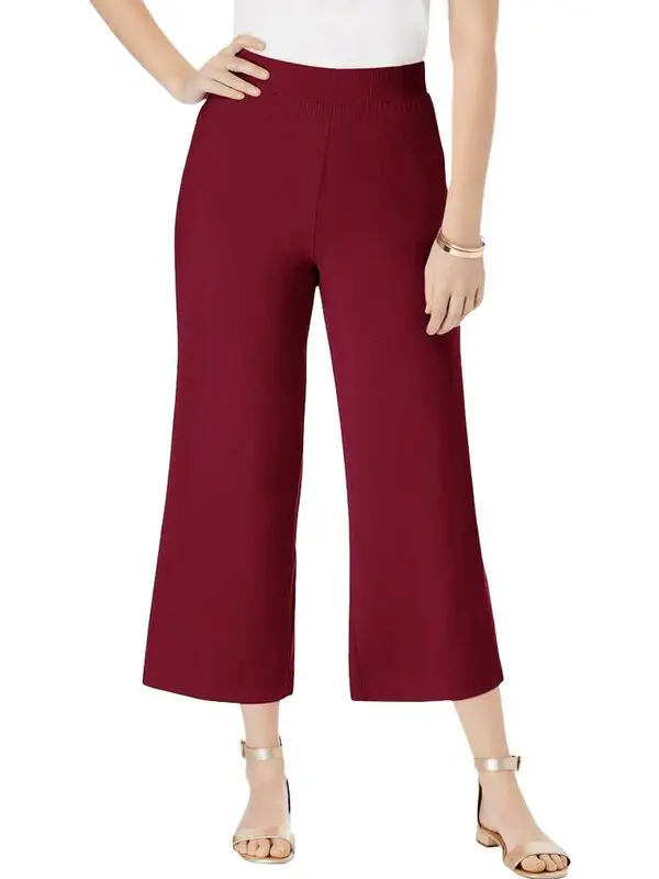 JESSICA LONDON Stretch Knit Cropped Wide Leg Pants - Rich Burgundy
