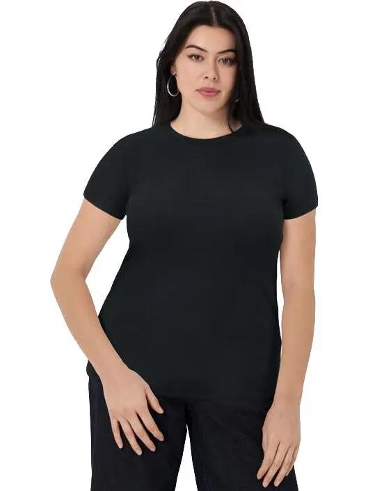 JUNE + VIE Ribbed Crewneck Top - Black
