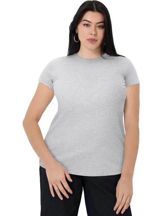 JUNE + VIE Ribbed Crewneck Top - Heather Grey