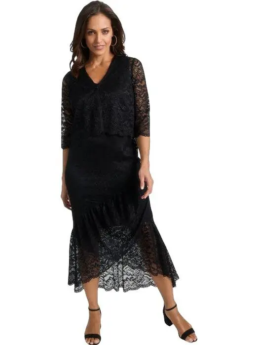 JESSICA LONDON Lace Tulip Jacket Dress - Black