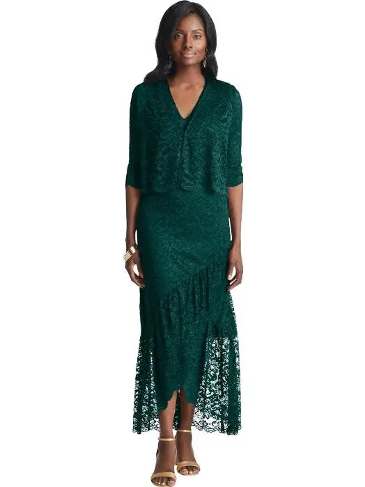 JESSICA LONDON Lace Tulip Jacket Dress - Emerald Green
