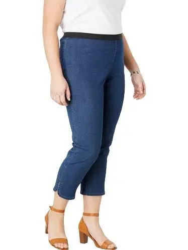 JESSICA LONDON Stretch Denim Crop Jeggings - Medium Stonewash