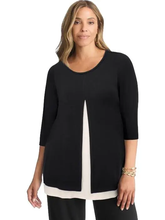 JESSICA LONDON Crew Neck Double Layered Tunic - Black Ivory