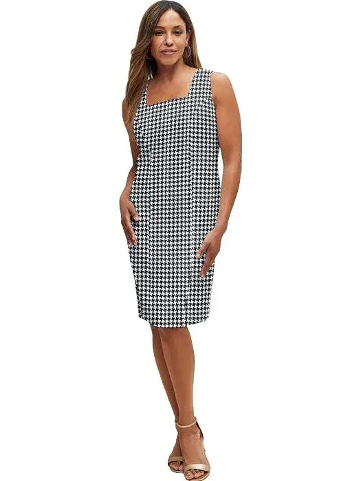 JESSICA LONDON Bi-stretch Sheath Dress - Black Mini Houndstooth