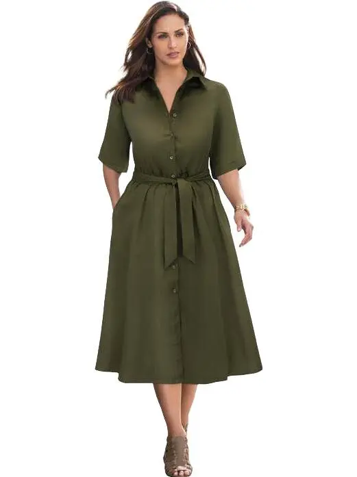 JESSICA LONDON Soft Denim Shirt Dress - Dark Olive Green