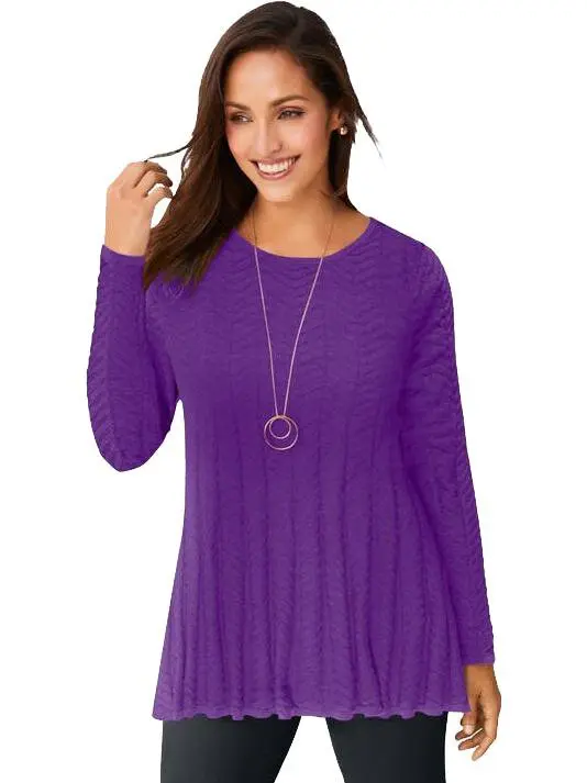 JESSICA LONDON Chevron Fit & Flare Sweater - Purple Orchid