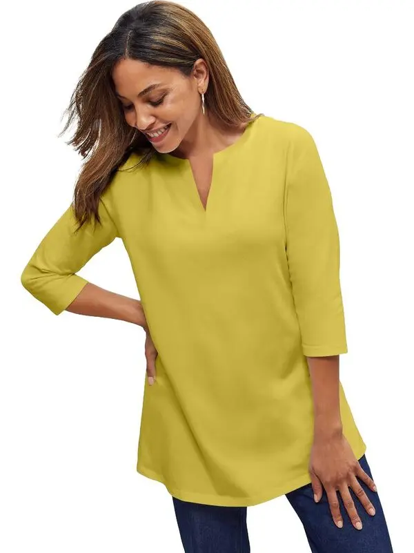 JESSICA LONDON Stretch Cotton Notch Neck Tunic - Golden Citrus