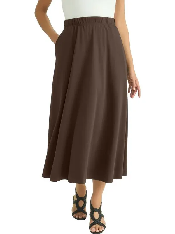 JESSICA LONDON Soft Ease Knit Midi Skirt - Chocolate
