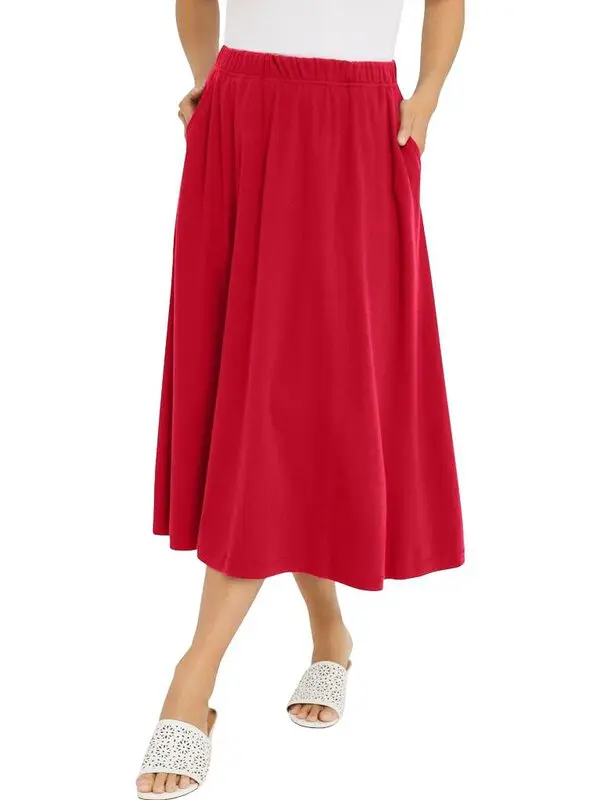JESSICA LONDON Soft Ease Midi Skirt - Classic Red