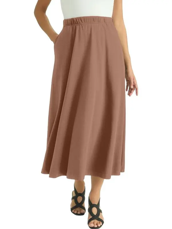 JESSICA LONDON Soft Ease Knit Midi Skirt - Creamy Mocha