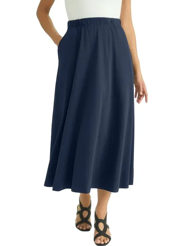 JESSICA LONDON Soft Ease Midi Skirt - Navy
