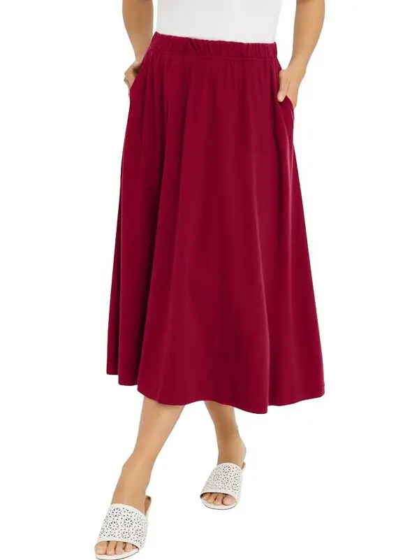 JESSICA LONDON Soft Ease Midi Skirt - Rich Burgundy