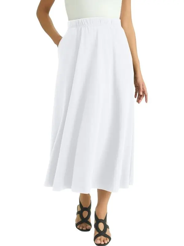 JESSICA LONDON Soft Ease Knit Midi Skirt - White