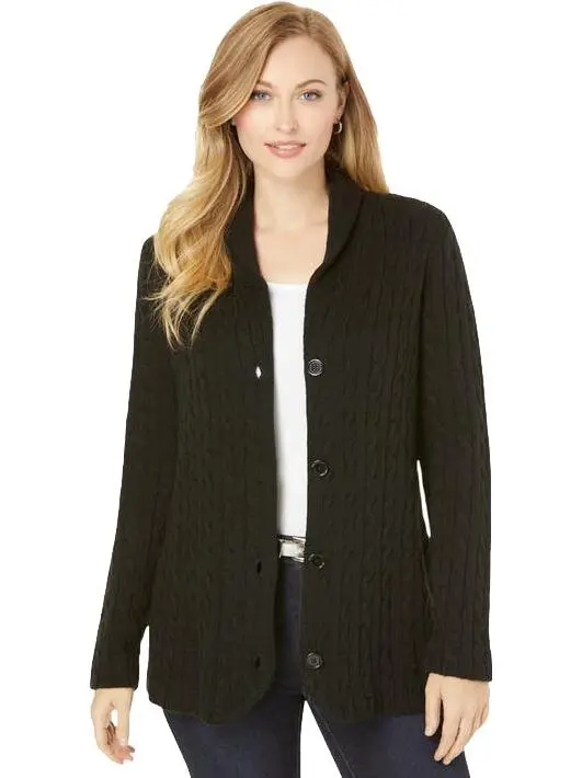 JESSICA LONDON Cable Blazer Sweater - Black