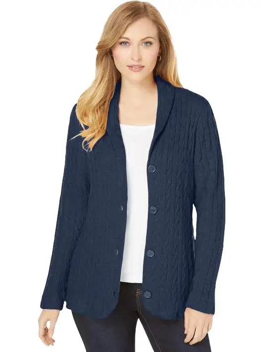 JESSICA LONDON Cable Blazer Sweater - Navy