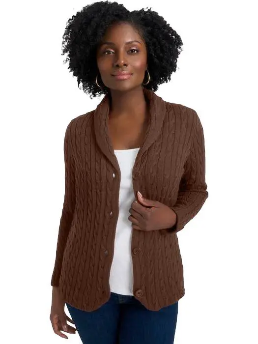 JESSICA LONDON Cable Blazer Sweater - Rich Brown