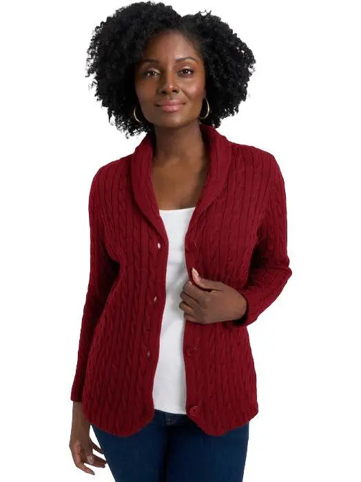 JESSICA LONDON Cable Blazer Sweater - Rich Burgundy