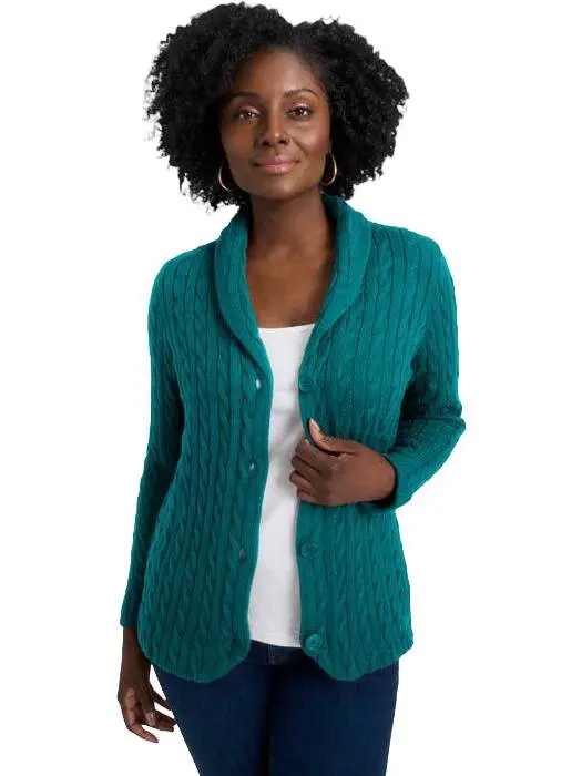 JESSICA LONDON Cable Blazer Sweater - Tropical Teal