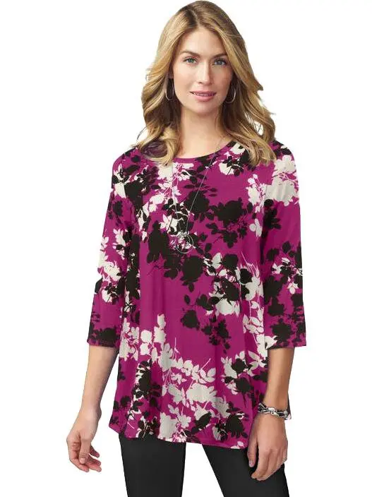 JESSICA LONDON Stretch Knit Swing Tunic - Raspberry Graphic Floral