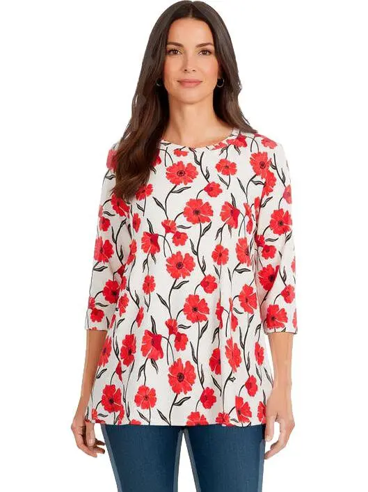 JESSICA LONDON Stretch Knit Swing Tunic - Red Happy Flowers