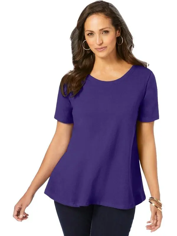 JESSICA LONDON Stretch Cotton Trapeze Tee - Midnight Violet