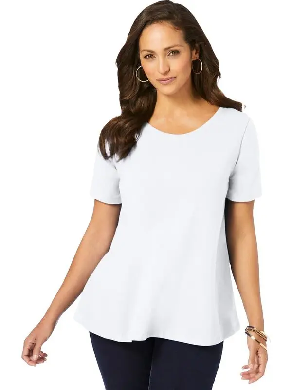 JESSICA LONDON Stretch Cotton Trapeze Tee - White
