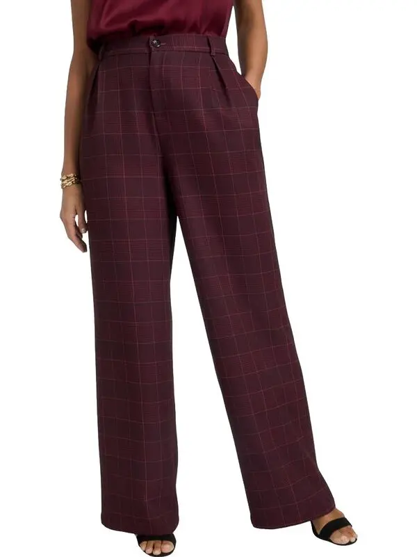 JESSICA LONDON Bi-stretch Wide Leg Pant - Merlot Plaid