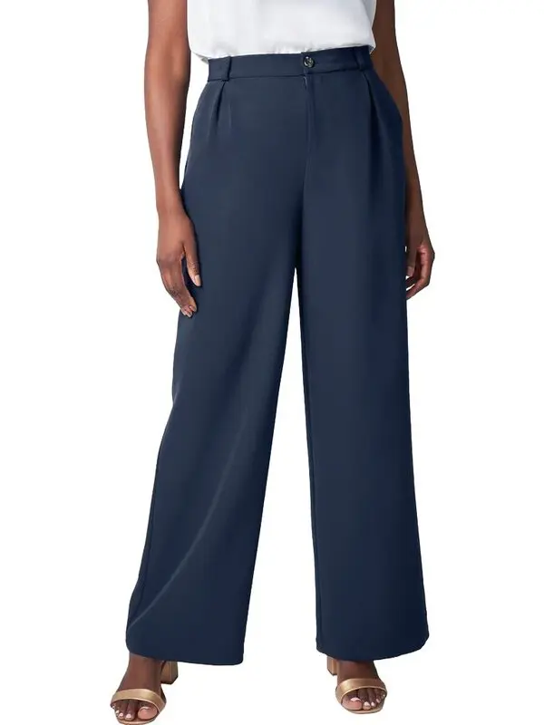 JESSICA LONDON Bi-stretch Wide Leg Pant - Navy