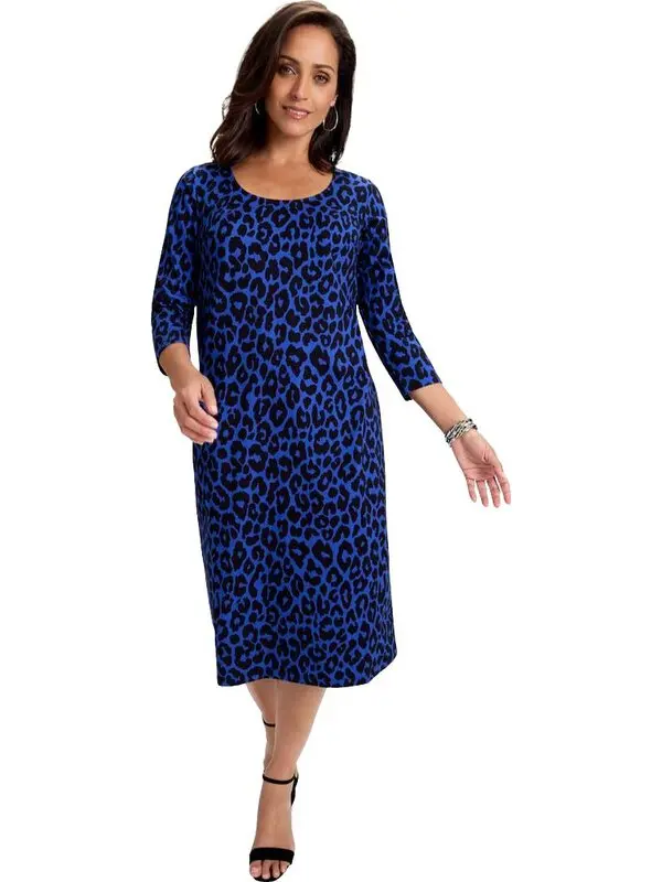JESSICA LONDON Stretch Cotton T-shirt Dress - Dark Sapphire Classic Cheetah