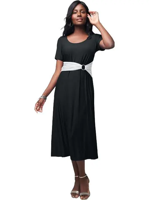 JESSICA LONDON Buckle Midi Dress - Black White