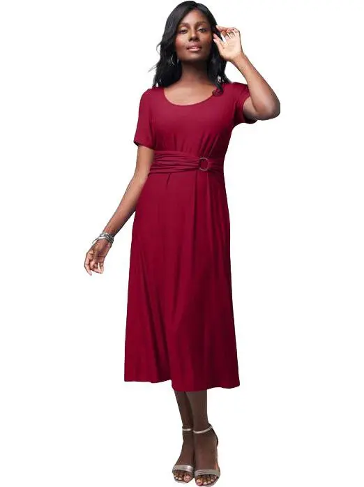 JESSICA LONDON Buckle Midi Dress - Rich Burgundy