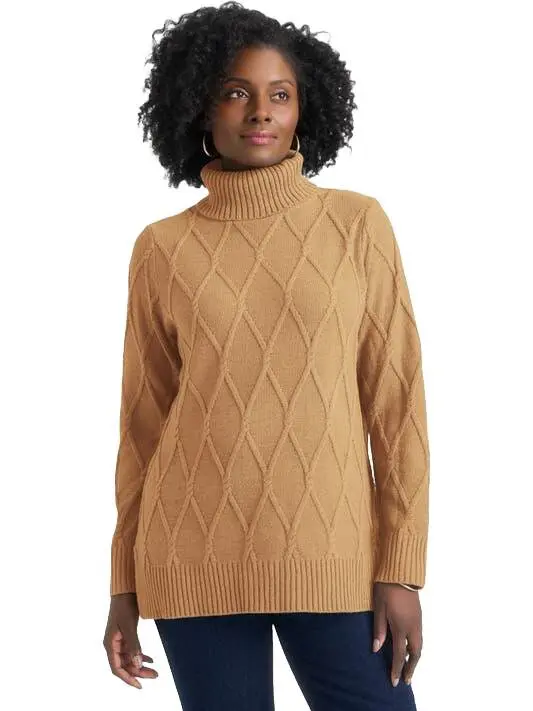 JESSICA LONDON Cable-knit Turtleneck Sweater - Brown Maple