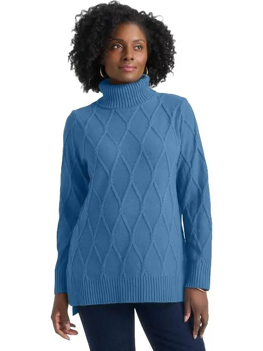 JESSICA LONDON Cable-knit Turtleneck Sweater - Dusty Indigo