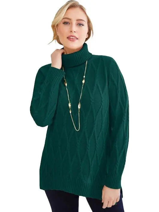 JESSICA LONDON Cable-knit Turtleneck Sweater - Emerald Green