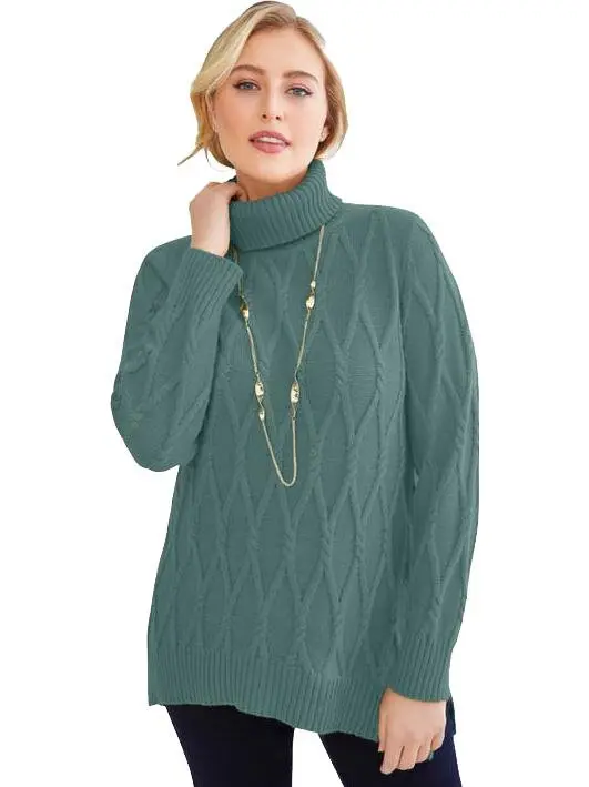JESSICA LONDON Cable-knit Turtleneck Sweater - New Sage