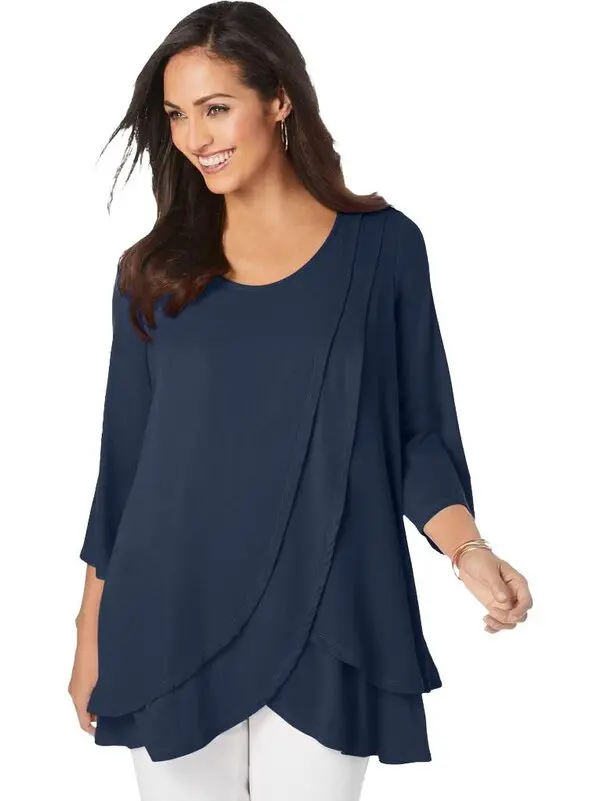JESSICA LONDON Double-layer High-low Tunic - Navy