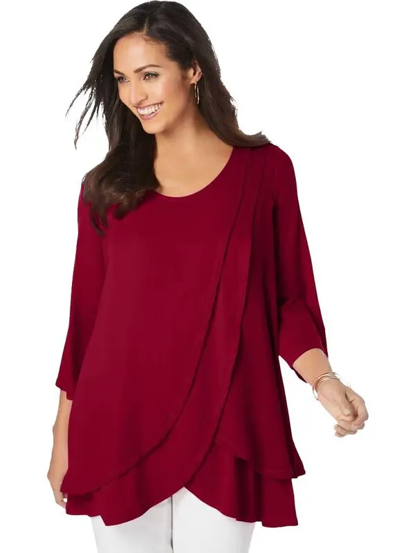 JESSICA LONDON Double Layer Tunic - Rich Burgundy
