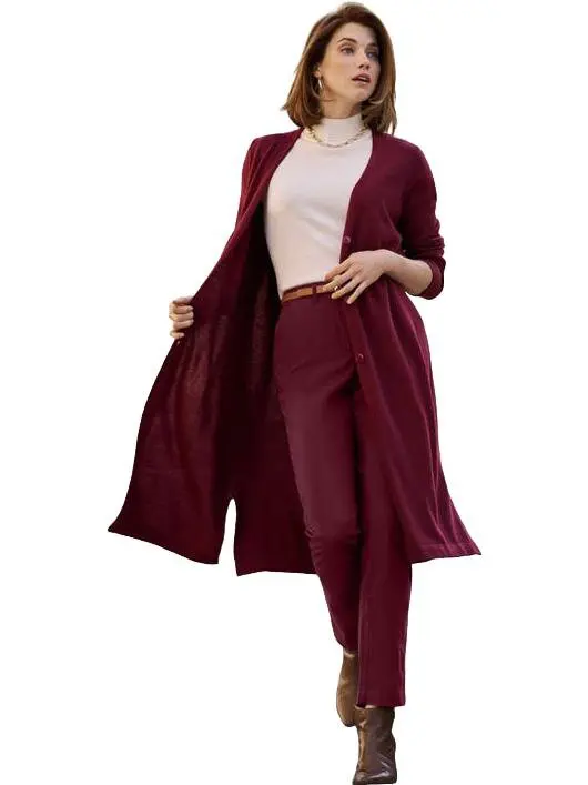 JESSICA LONDON Fine Gauge Duster Cardigan - Rich Burgundy