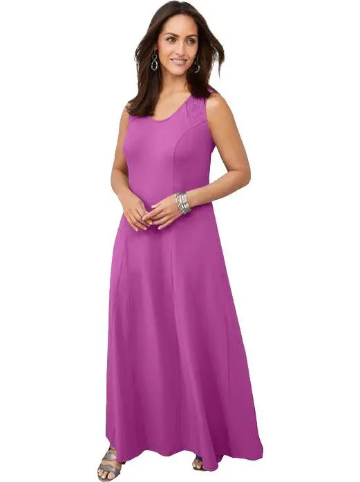 JESSICA LONDON Stretch Cotton Crochet-back Maxi Dress - Deep Orchid