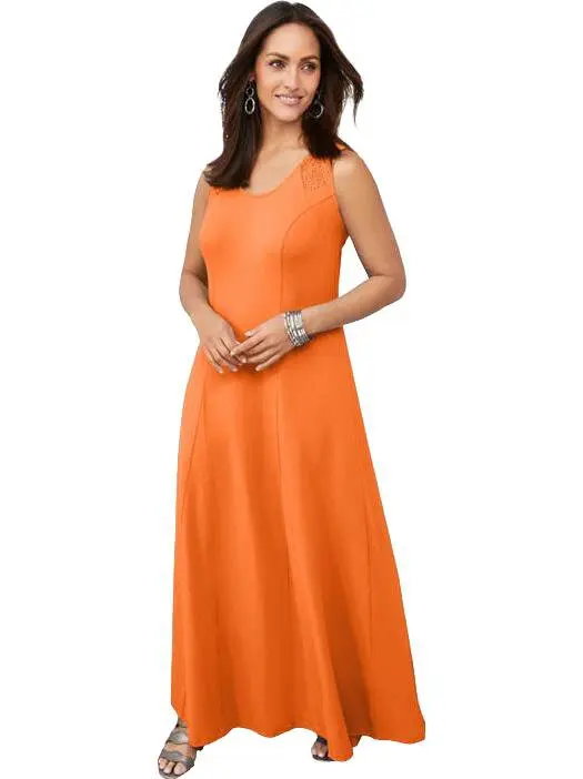 JESSICA LONDON Stretch Cotton Crochet-back Maxi Dress - Orange Twist
