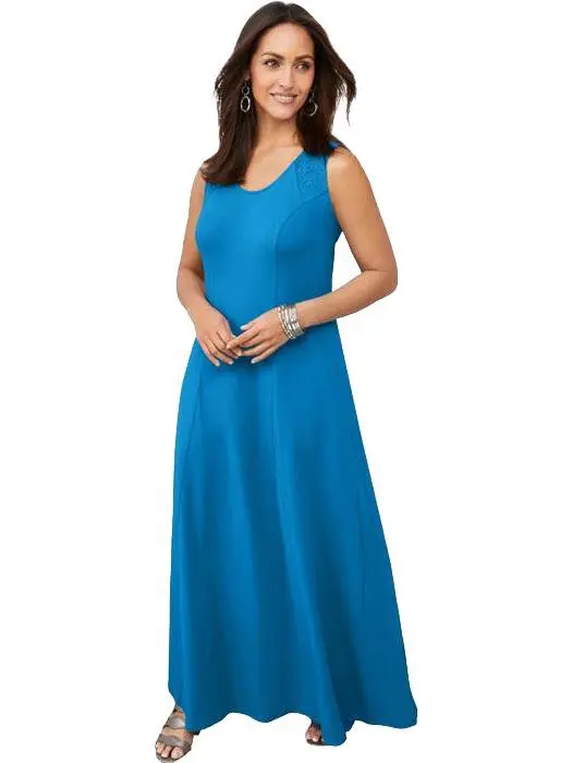 JESSICA LONDON Stretch Cotton Crochet-back Maxi Dress - Pool Blue