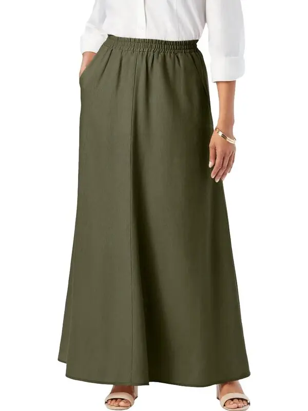 JESSICA LONDON Linen Maxi Skirt - Dark Olive Green