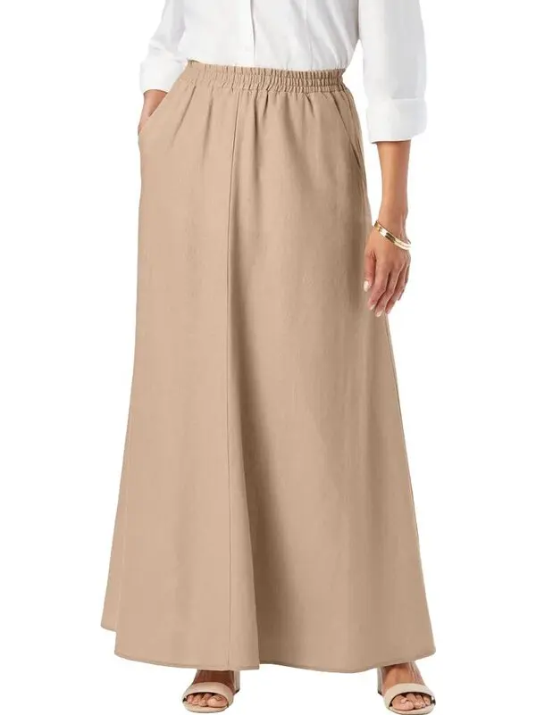 JESSICA LONDON Linen Maxi Skirt - New Khaki