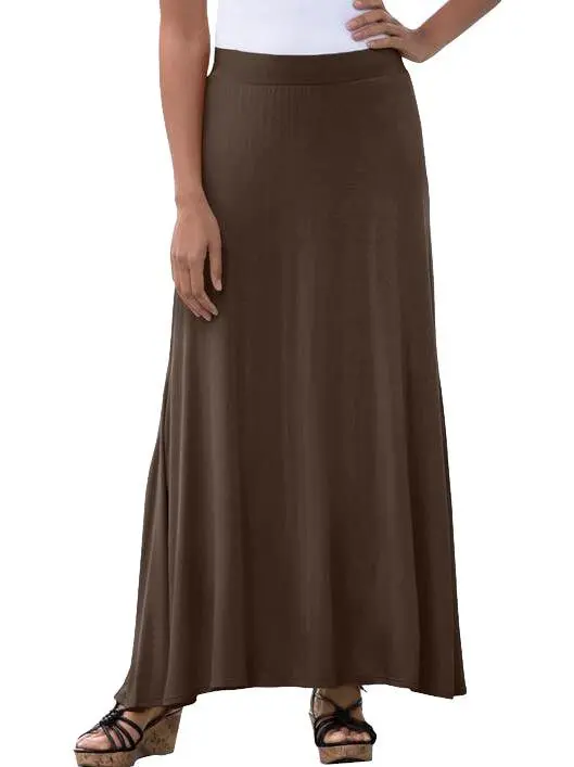 JESSICA LONDON Stretch Knit Maxi Skirt - Chocolate