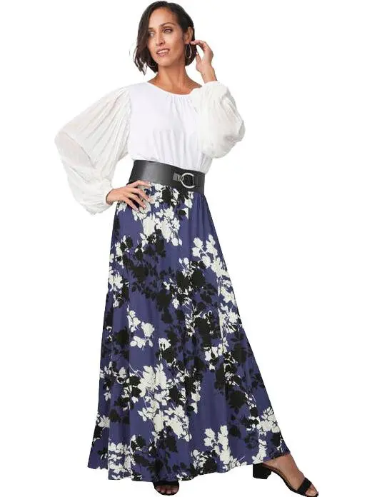 JESSICA LONDON Stretch Knit Maxi Skirt - Dusk Graphic Floral