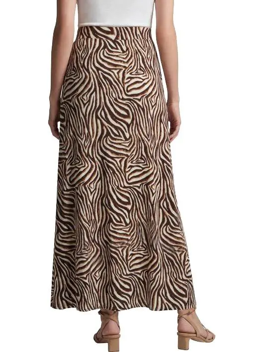 JESSICA LONDON Stretch Knit Maxi Skirt - Ivory Watercolor Zebra