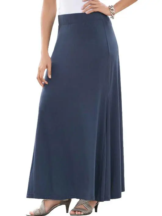 JESSICA LONDON Stretch Knit Maxi Skirt - Navy
