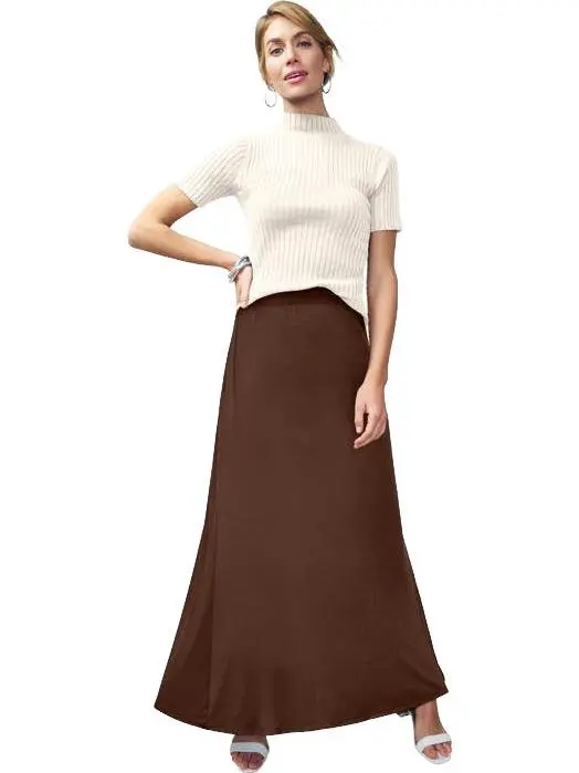 JESSICA LONDON Stretch Knit Maxi Skirt - Rich Brown