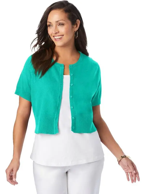 JESSICA LONDON Jewel-neck Shrug - Aqua Sea