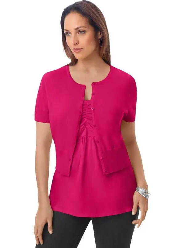 JESSICA LONDON Jewel-neck Shrug - Cherry Red
